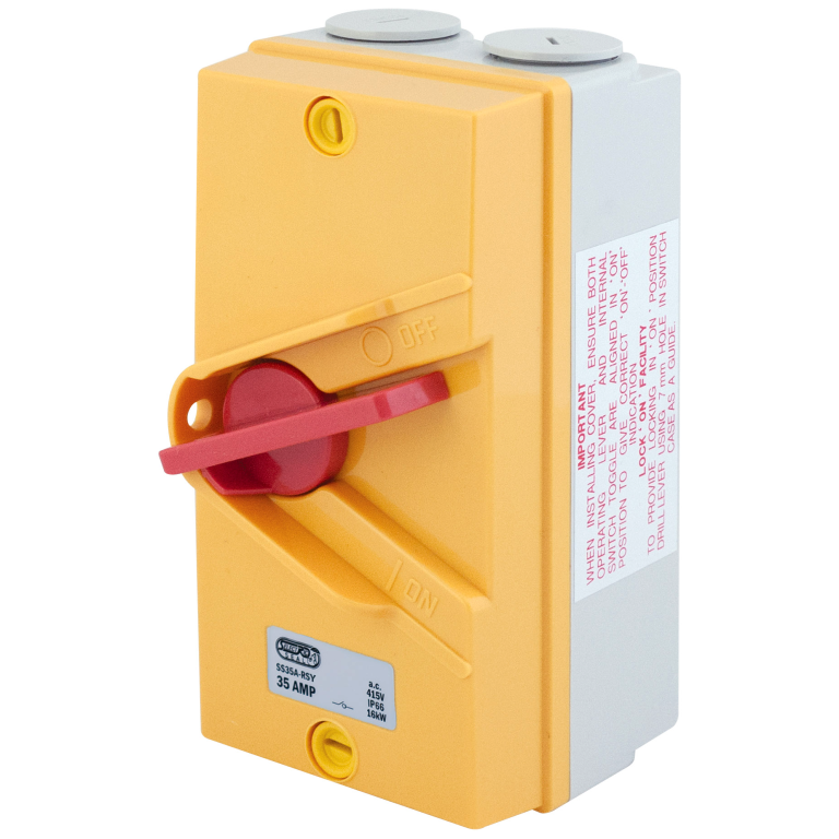 Selectric Seal Yellow IP66 35A/16kW 4 Pole Isolator Switch - 415V | UKES
