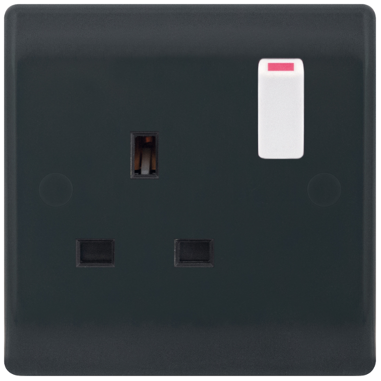 Selectric Smooth Grey 1 Gang 13A Double Pole Switched Socket with White Rocker (Part M) | UKES