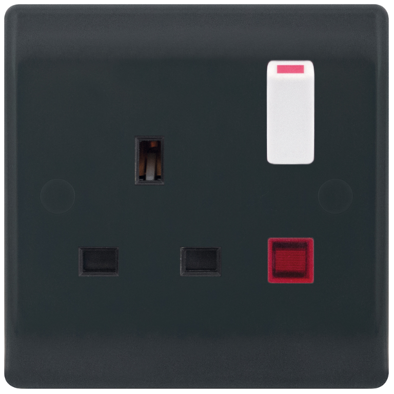 Selectric Smooth Grey 1 Gang 13A Double Pole Switched Socket with White ...