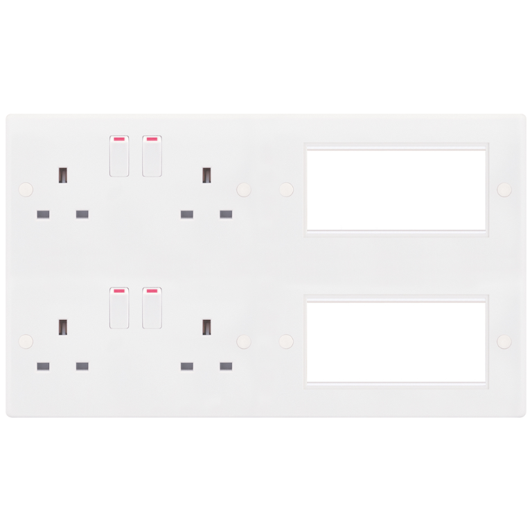 Selectric Smooth 2x2 Gang 13A Double Pole Switched Socket and 2xQuad ...