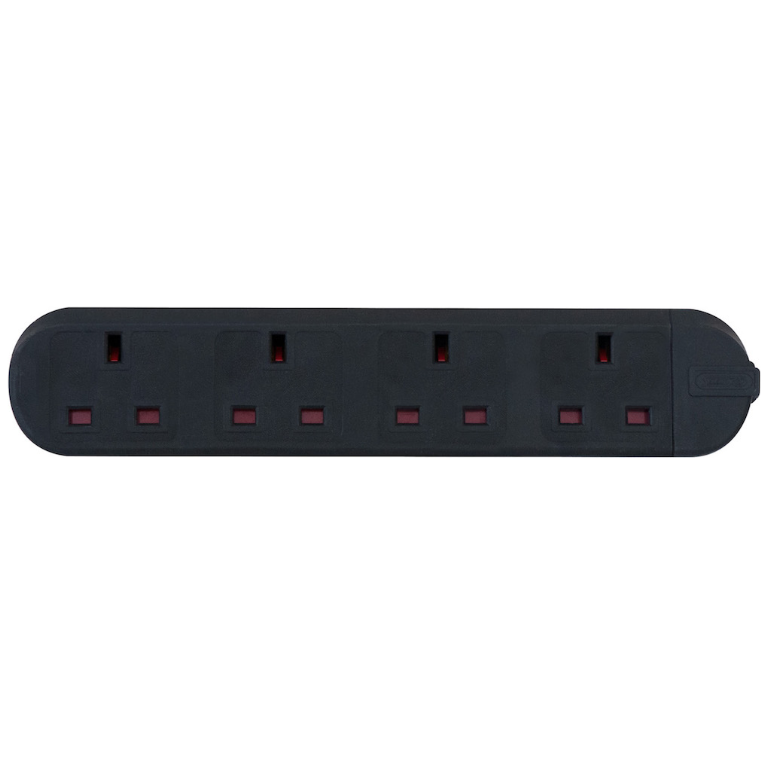 Selectric Black 4 Gang 13A Round Edged Trailing Socket with Neon ...
