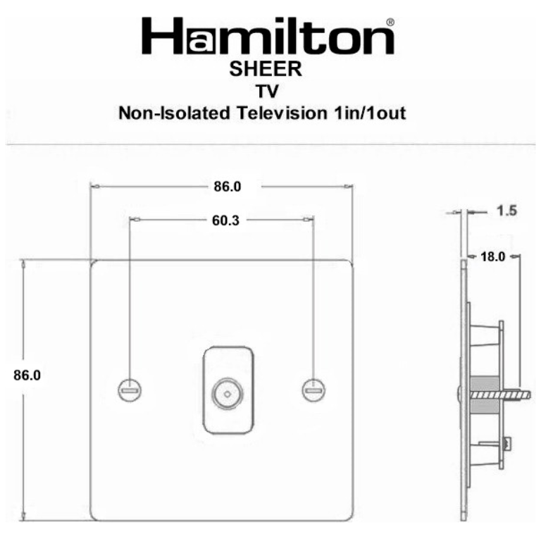 Hamilton Sheer Black Nickel 1 Gang Non-Isolated 1 In/1 Out TV Socket ...