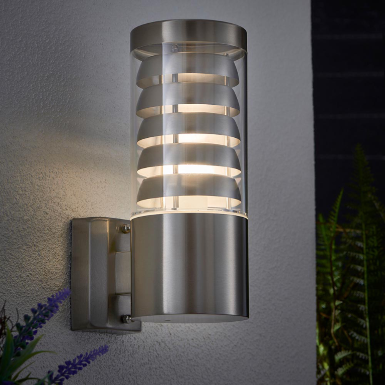Saxby Lighting Tango Brushed Stainless Steel IP44 E27 Wall Light | UKES