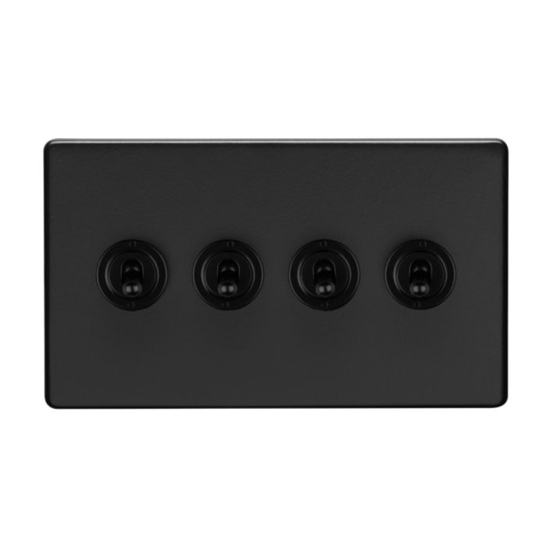 Eurolite Concealed 3mm Matt Black 4 Gang 10A 2 Way Toggle Switch | UKES