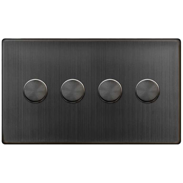 Click Definity Complete Matt Bronze 4 Gang 2 Way 100W Dimmer Switch with Matt Bronze Knobs | UKES
