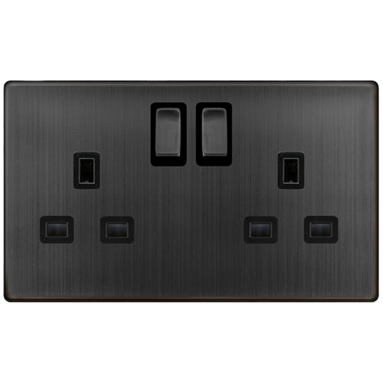 Click Definity Complete Matt Bronze 2 Gang 13A Double Pole Ingot Switched Socket with Matt ...