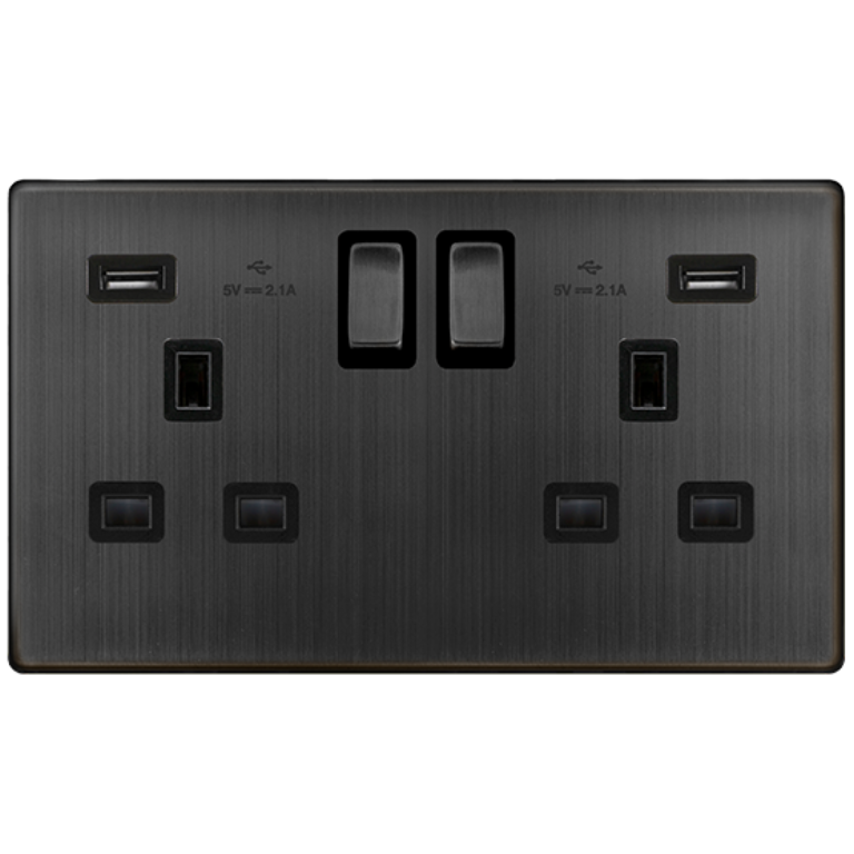 Click Definity Complete Matt Bronze 2 Gang 13A Ingot Switched Socket ...