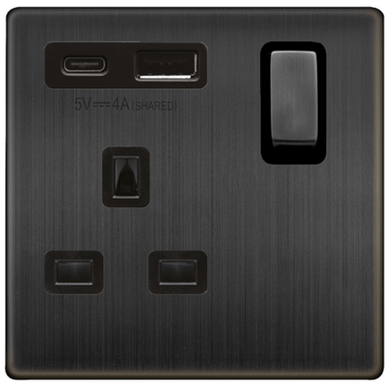 Click Definity Complete Matt Bronze 1 Gang 13A Ingot Switched Socket ...