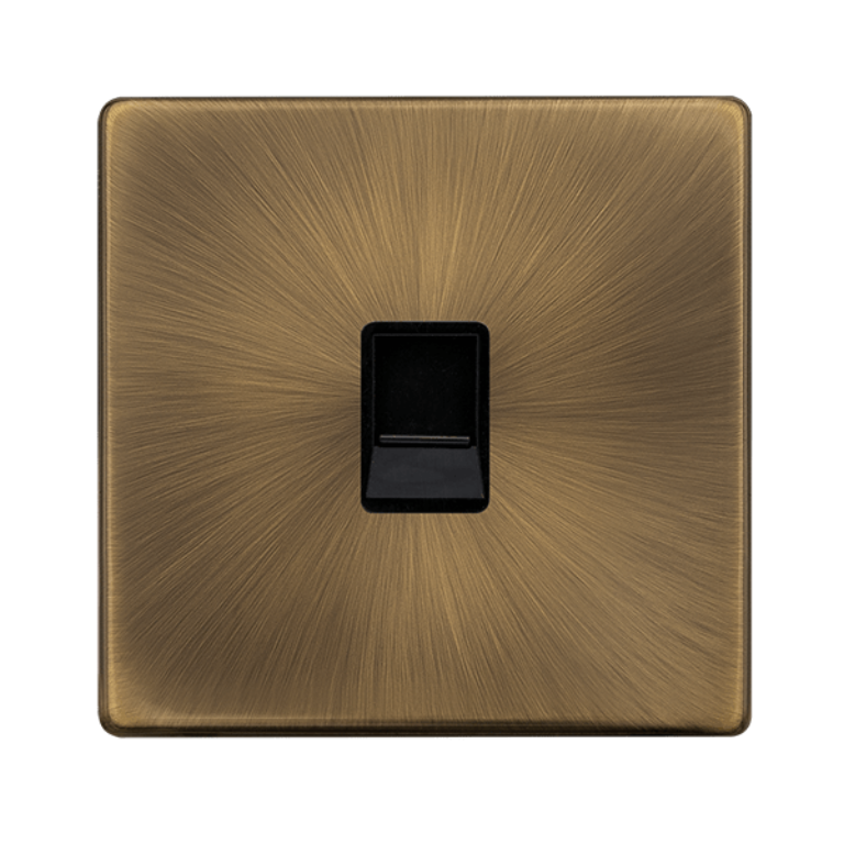 Click Definity Complete Antique Brass 1 Gang RJ11 Irish/US Telephone Socket with Black Insert | UKES