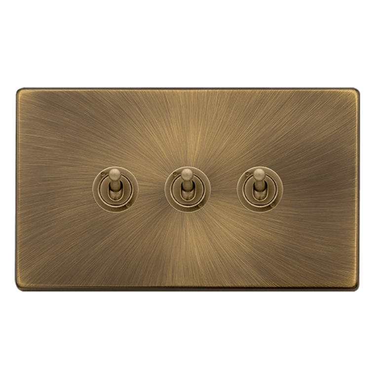 Click Definity Complete Antique Brass 3 Gang 2 Way 10AX Toggle Plate ...