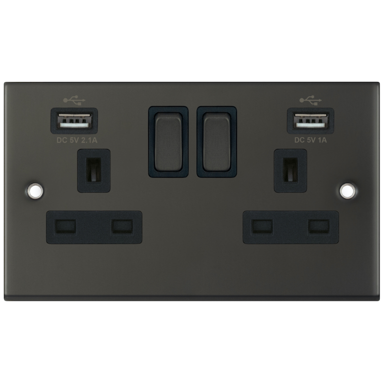 Selectric 5M Dark Bronze 2 Gang 13A Switched Socket with USB Outlet and ...