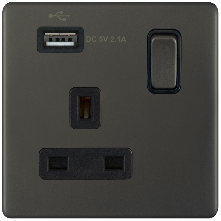 Selectric 5M-Plus Dark Bronze 1 Gang 13A Switched Socket with USB ...