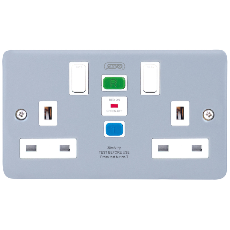 Selectric Metal Clad 2 Gang 13A DP Switched RCD Socket - Passive 30mA ...