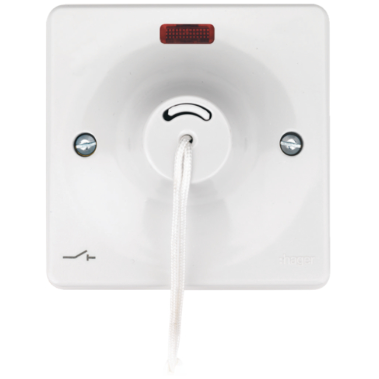 Hager Sollysta White Moulded Ceiling Switch, Double Pole Isolating c/w ...
