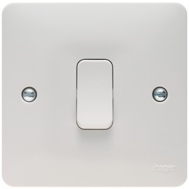 Hager Sollysta White Moulded Plate Switch, 1 Gang 1 Way | UKES