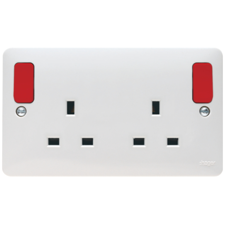 Hager Sollysta White Moulded Socket, 2 Gang DP Switched Dual Earth, c/w ...