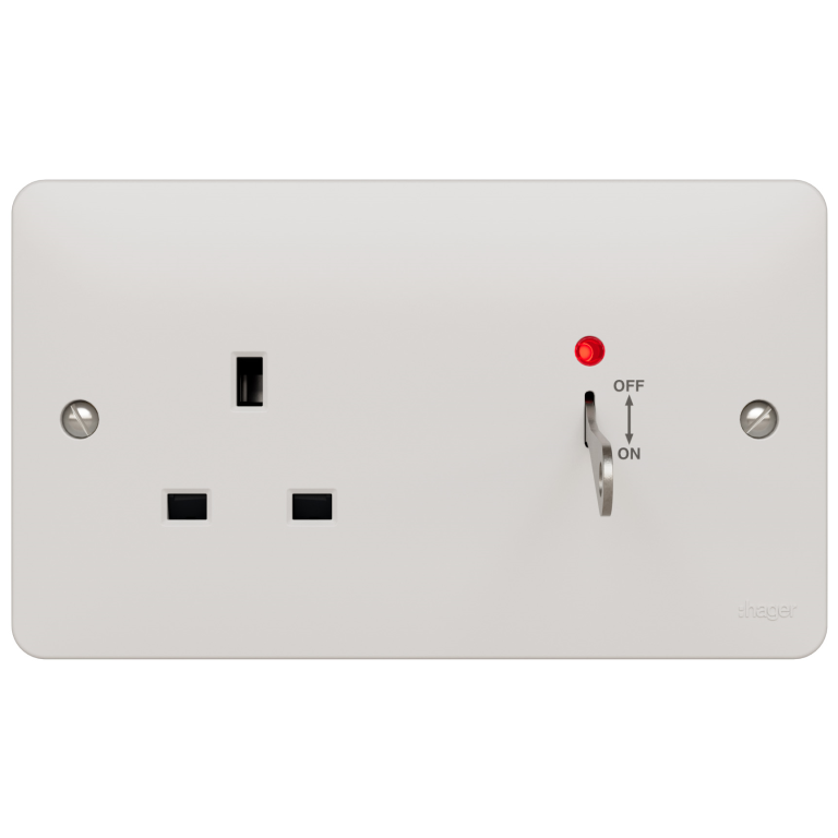 Hager Sollysta White Moulded Socket, 1 Gang DP Key Switch with LED | UKES