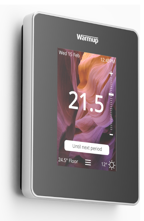 Warmup 6iE WiFi Onyx Black Thermostat (Band Colour: Dark Chrome) | UKES