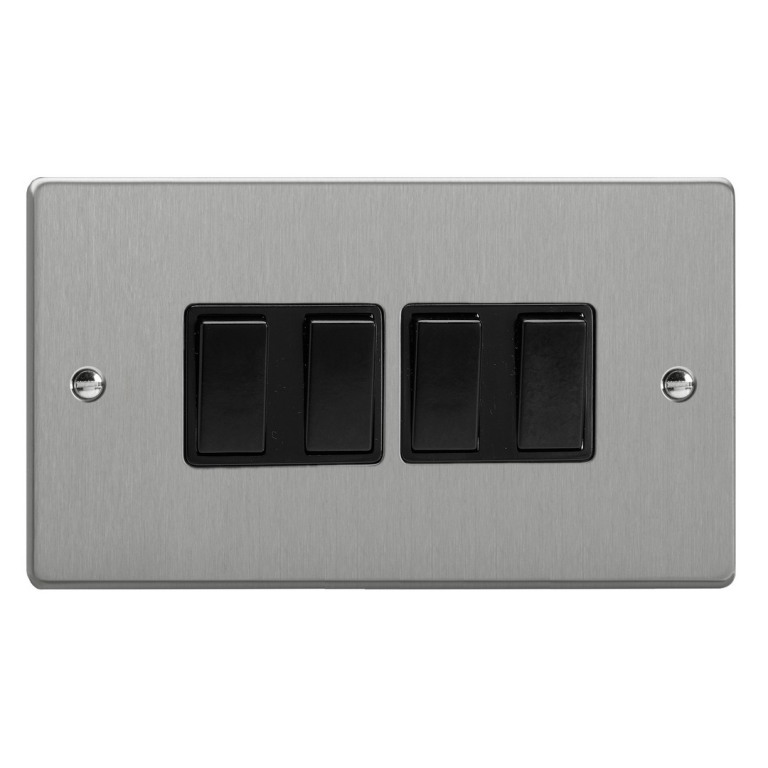 Varilight Essential Brushed Steel 4 Gang 10A 1 or 2 Way Switch with ...