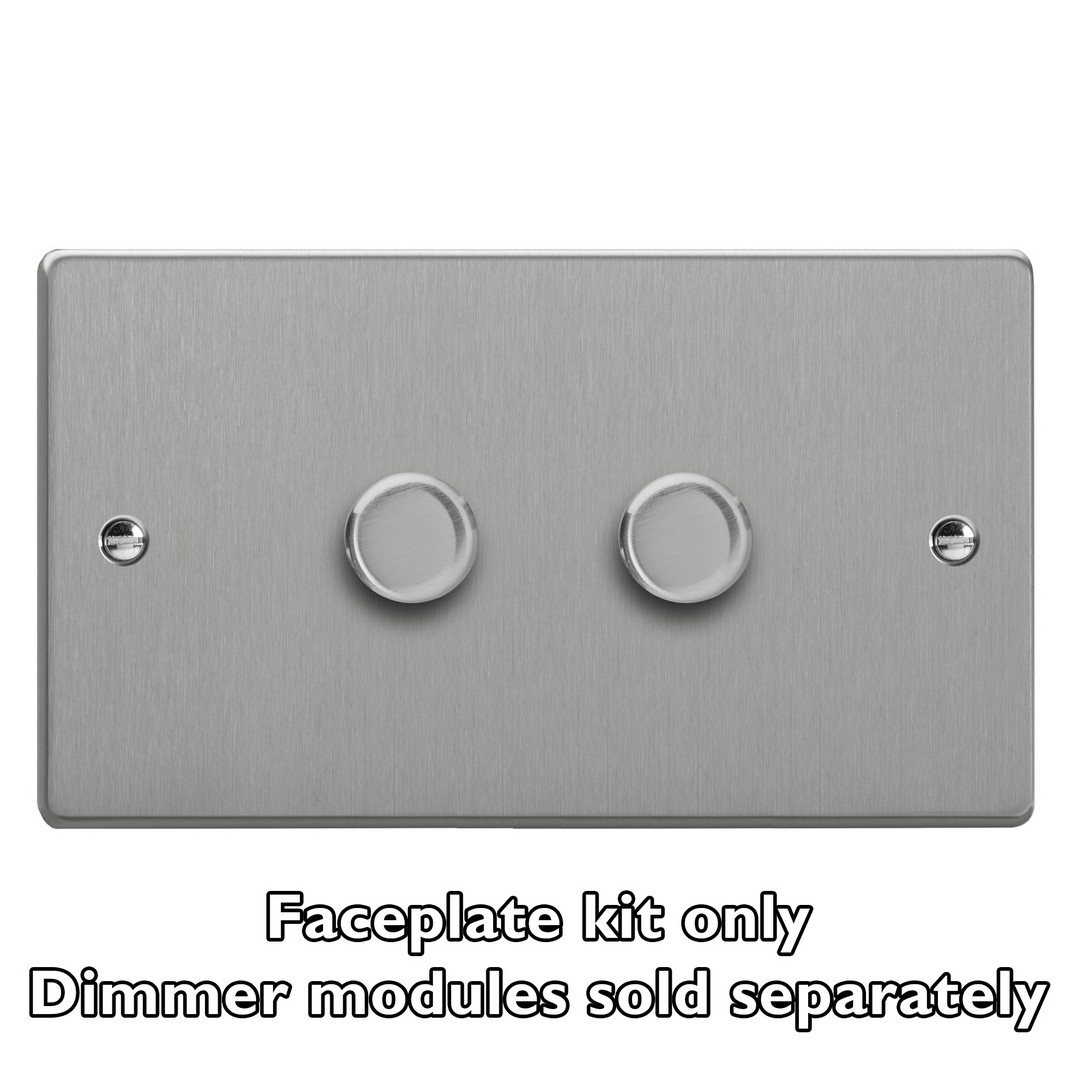 Varilight Essential Brushed Steel 2 Gang Twin Plate Matrix Kit For Rotary Dimmers | UKES