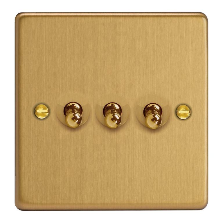 Varilight Essential Brushed Brass 3 Gang 10A 1 or 2 Way Toggle Switch ...