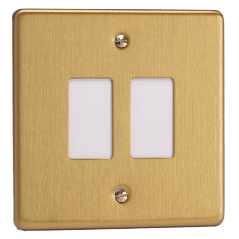 Varilight Essential Brushed Brass 2 Gang Single Plate PowerGrid ...