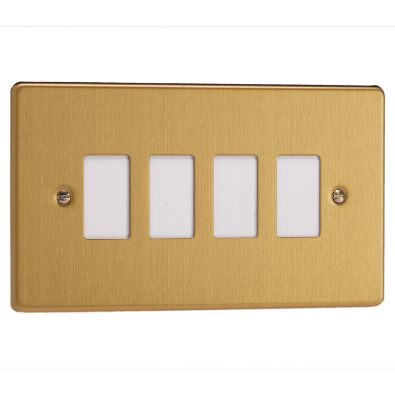 Varilight Essential Brushed Brass 4 Gang Twin Plate PowerGrid Faceplate ...