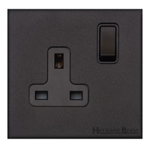 Heritage Brass Windsor Matt Black 13A Single Socket with Black Plastic ...
