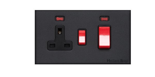 Heritage Brass Windsor Matt Black 45A Cooker Unit and 13A Socket with ...