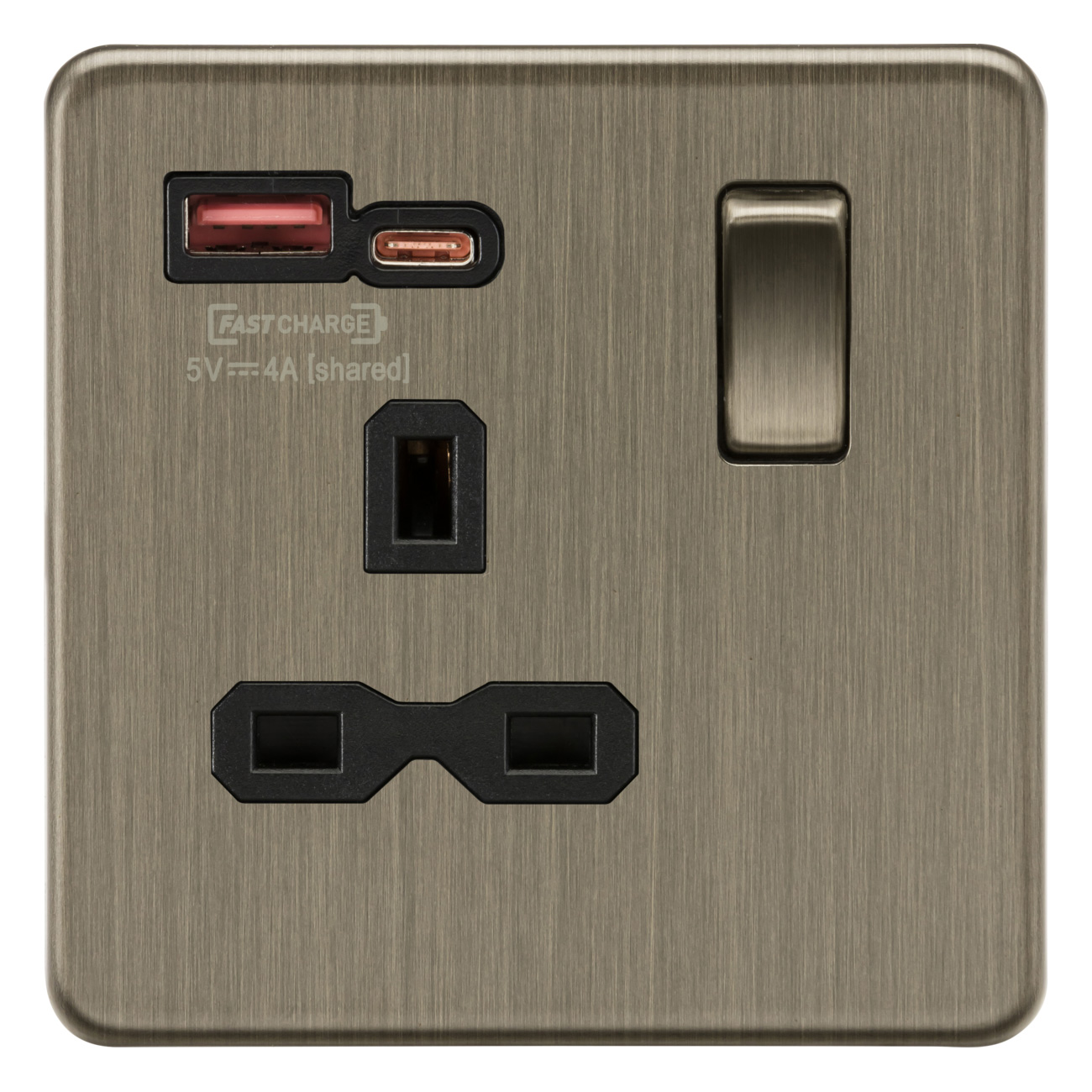 Knightsbridge Screwless Antique Brass 13A 1 Gang SP Switched Socket ...