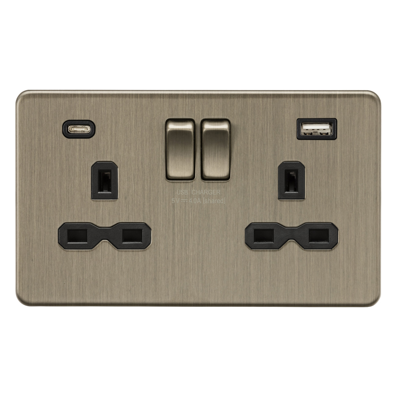 Knightsbridge Screwless Antique Brass 13A 2 Gang SP Switched Socket ...