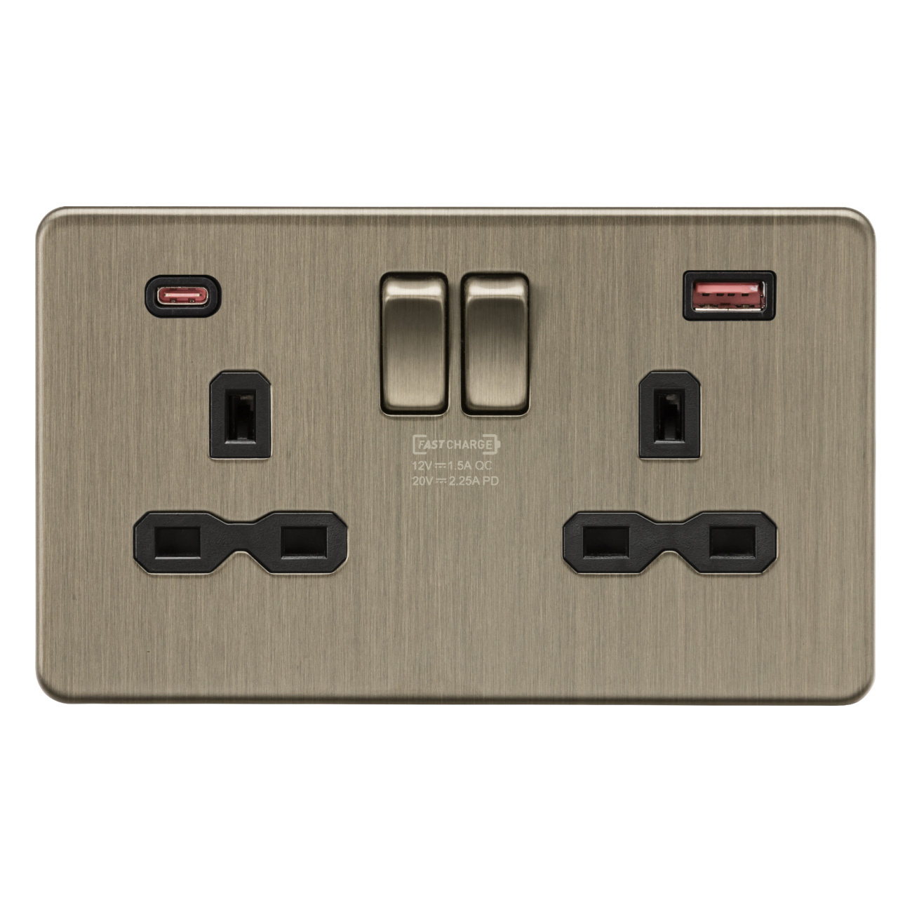 Knightsbridge Screwless Antique Brass 13A 2 Gang Double Pole Switched ...