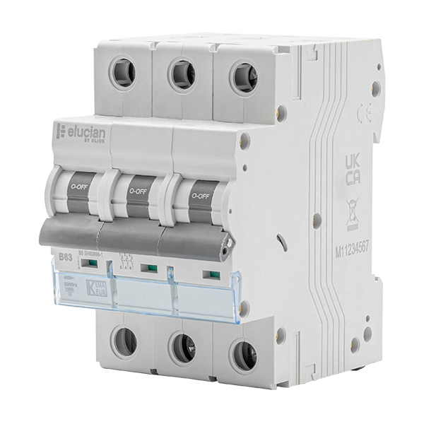 Elucian 3 Pole 10kA D Curve 63A MCB | UKES