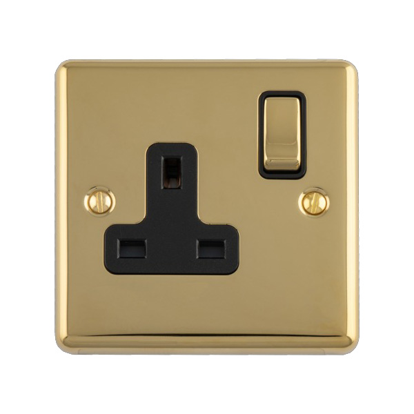 Eurolite Enhance Polished Brass 1 Gang 13A Double Pole Switched Socket ...