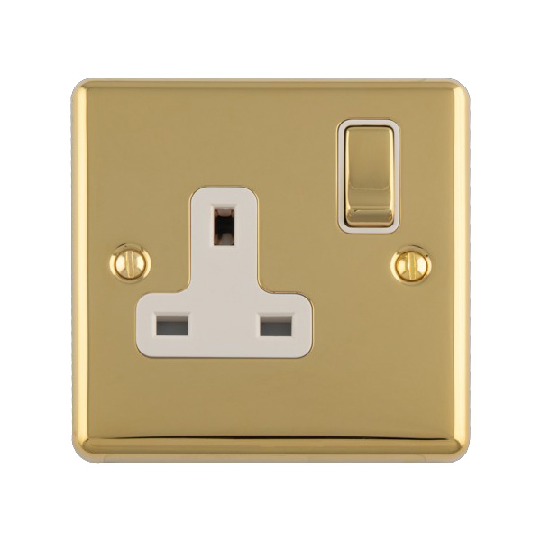 Eurolite Enhance Polished Brass 1 Gang 13A Double Pole Switched Socket ...