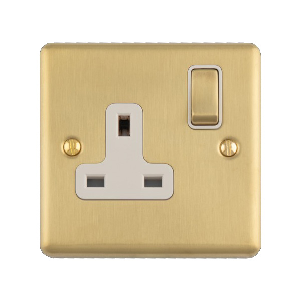 Eurolite Enhance Satin Brass 1 Gang 13A Double Pole Switched Socket ...