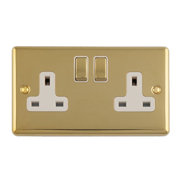Eurolite Enhance Polished Brass 2 Gang 13A Double Pole Switched Socket ...