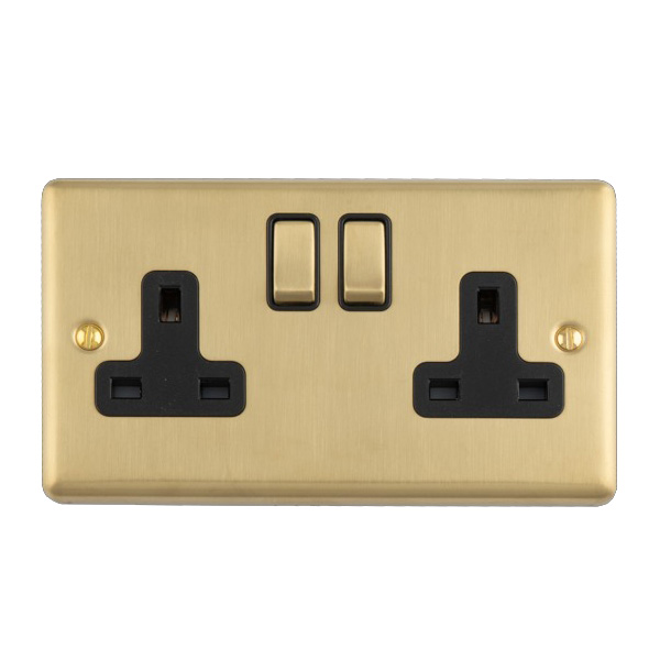 Eurolite Enhance Satin Brass 2 Gang 13A Double Pole Switched Socket ...