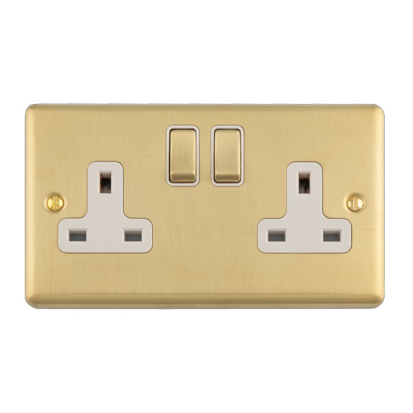 Eurolite Enhance Satin Brass 2 Gang 13A Double Pole Switched Socket ...