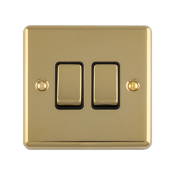 Eurolite Enhance Polished Brass 2 Gang 10A 2 Way Switch with Black ...