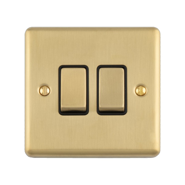 Eurolite Enhance Satin Brass 2 Gang 10A 2 Way Switch with Black Insert ...