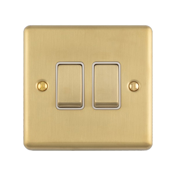 Eurolite Enhance Satin Brass 2 Gang 10A 2 Way Switch with White Insert ...