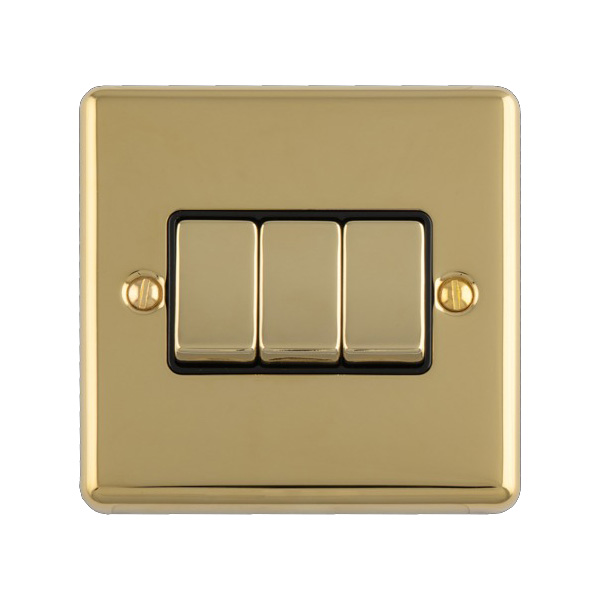 Eurolite Enhance Polished Brass 3 Gang 10A 2 Way Switch with Black ...