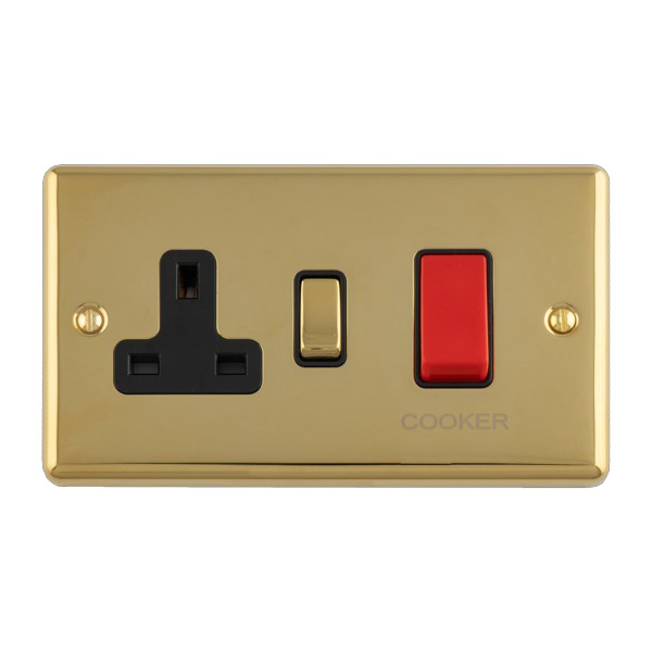 Eurolite Enhance Polished Brass 45A Double Pole Cooker Switch and 13A ...