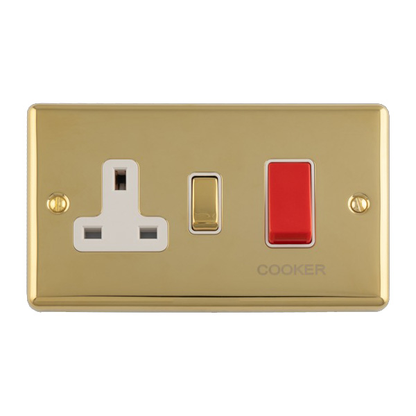 Eurolite Enhance Polished Brass 45A Double Pole Cooker Switch and 13A ...