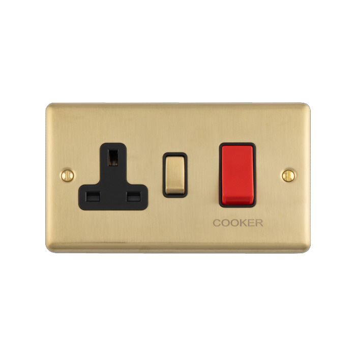 Eurolite Enhance Satin Brass 45A Double Pole Cooker Switch and 13A ...