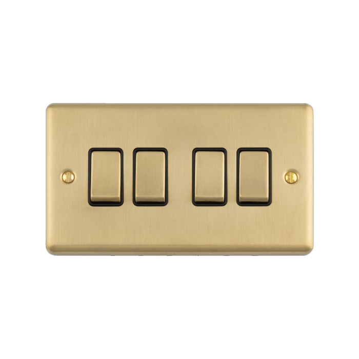 Eurolite Enhance Satin Brass 4 Gang 10A 2 Way Switch with Black Insert ...