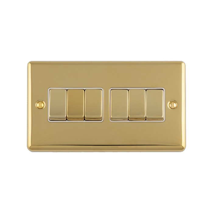 Eurolite Enhance Polished Brass 6 Gang 10A 2 Way Switch with White ...