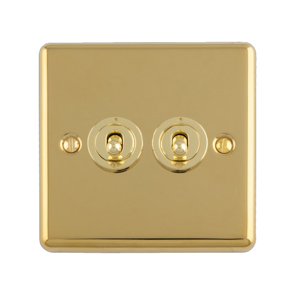 Eurolite Enhance Polished Brass 2 Gang 10A 2 Way Toggle Switch | UKES