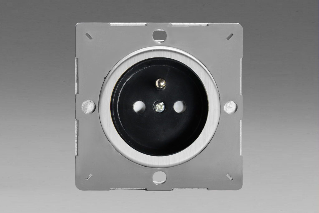 Varilight European VariGrid Brushed Steel 1 Gang 16A Flush Socket ...